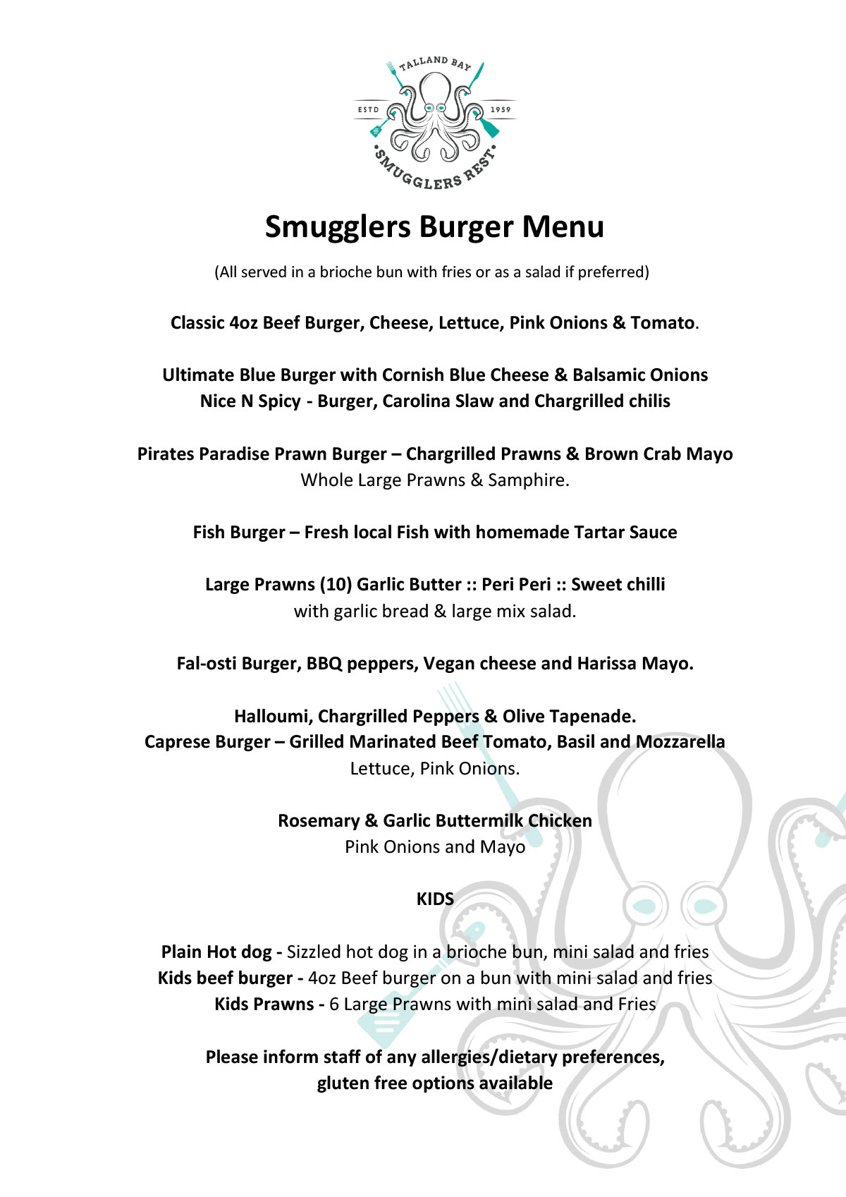 New BBQ Burger Menu & Bar open LATE! - Smugglers Rest Talland Bay